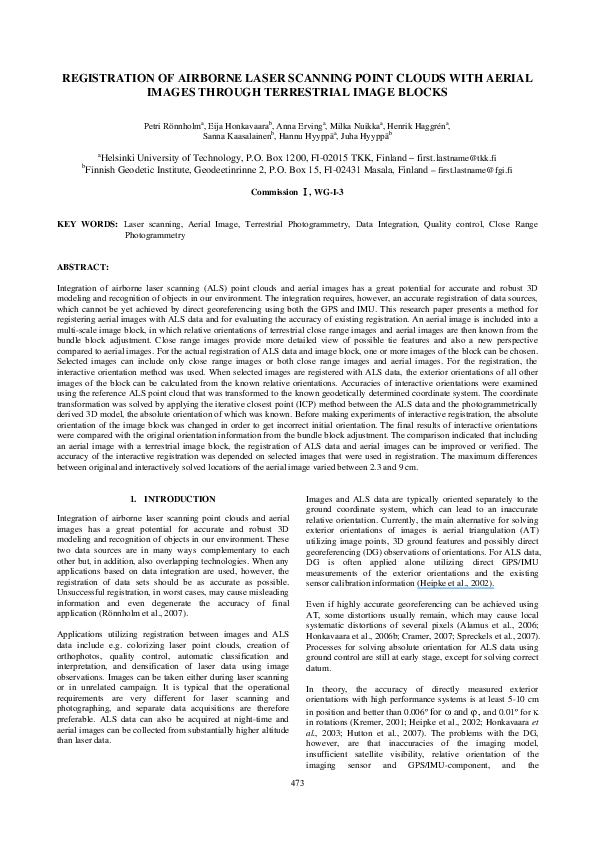 (PDF) Registration of airborne laser scanning point clouds with aerial ...