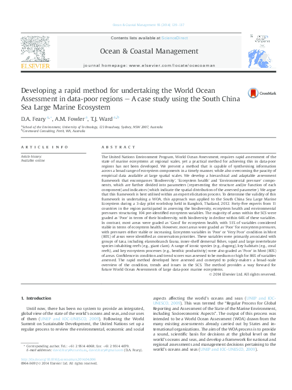(PDF) Developing a rapid method for undertaking the World Ocean Assessment in data-poor regions ...