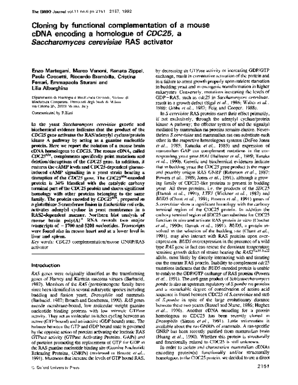 (PDF) Cloning by functional complementation of a mouse cDNA encoding a ...
