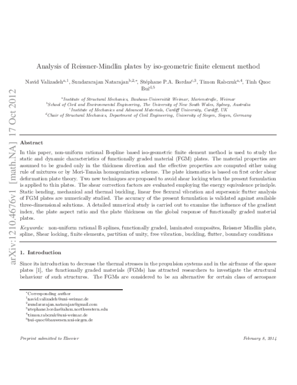 Pdf Analysis Of Reissner Mindlin Plates By Iso Geometric Finite Element Method