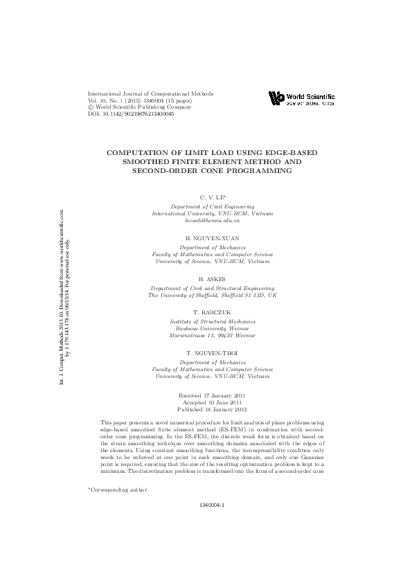 Pdf Computation Of Limit Load Using Edge Based Smoothed Finite Element Method And Second Order