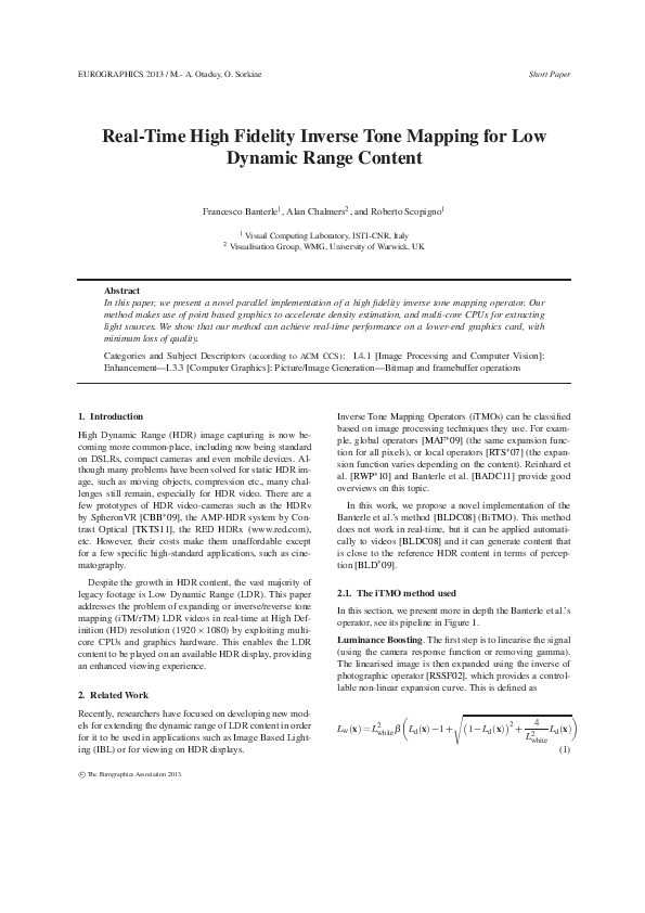 (PDF) Real-Time High Fidelity Inverse Tone Mapping for Low Dynamic Range Content