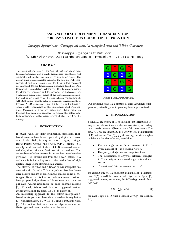 (PDF) Enhanced Data Dependent Triangulation for Bayer Pattern Colour ...