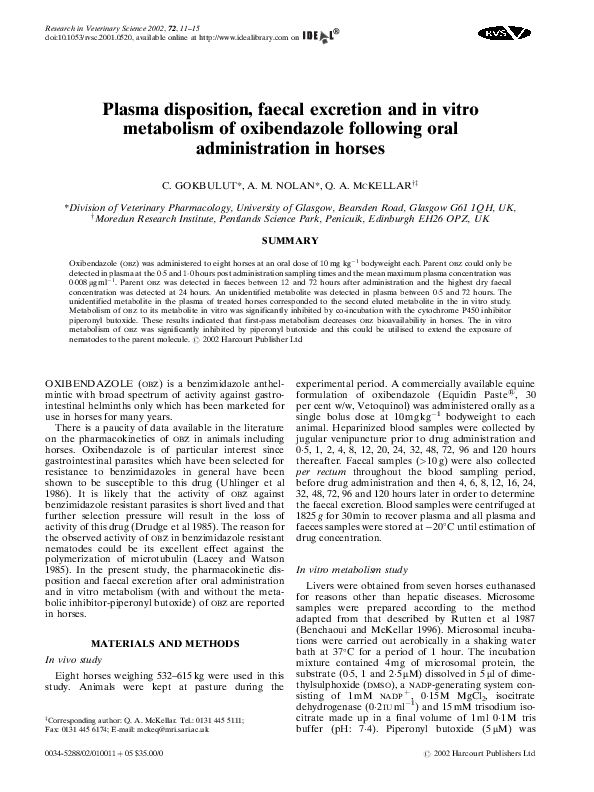 (PDF) Plasma disposition, faecal excretion and in vitro metabolism of ...