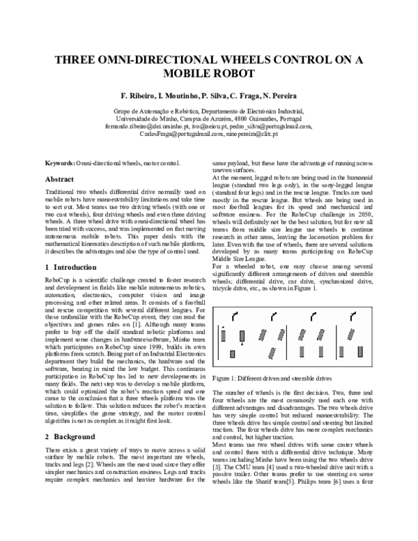 Pdf Three Omnidirectional Wheels Control On A Mobile Robot