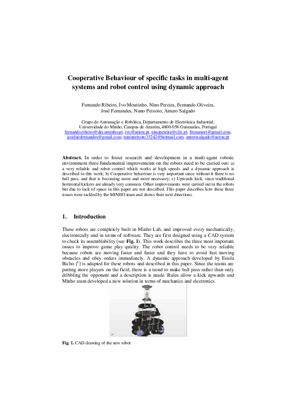 Pdf Cooperative Behaviour Of Specific Tasks In Multi Agent Systems And Robot Control Using