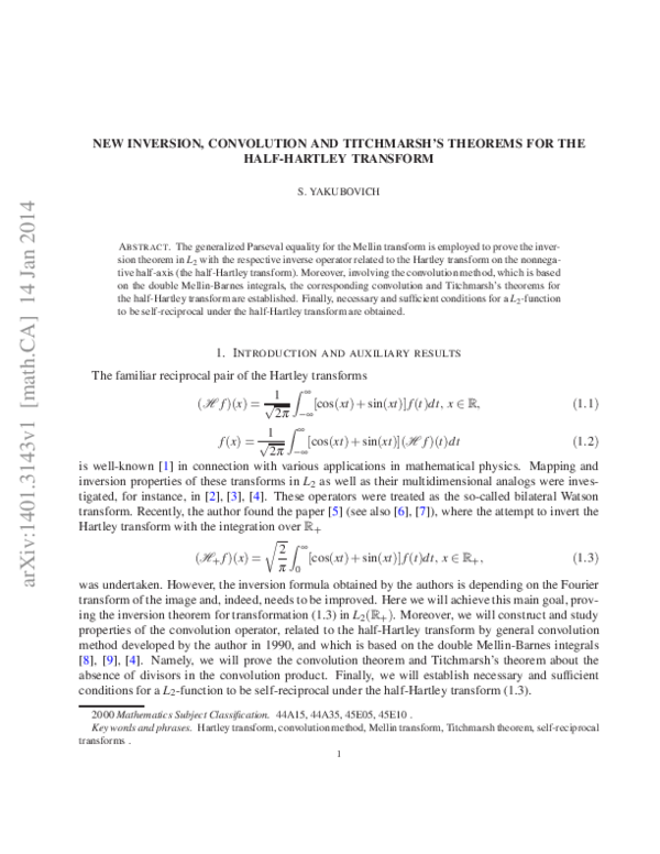 Pdf New Inversion Convolution And Titchmarsh S Theorems For The Half
