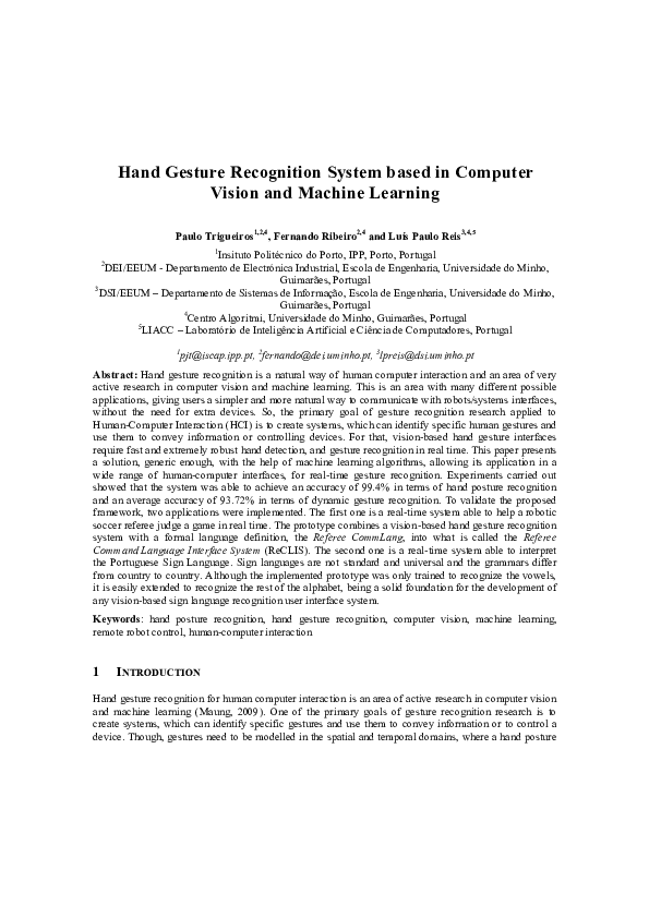 (PDF) Hand Gesture Recognition System Based in Computer Vision and Machine Learning