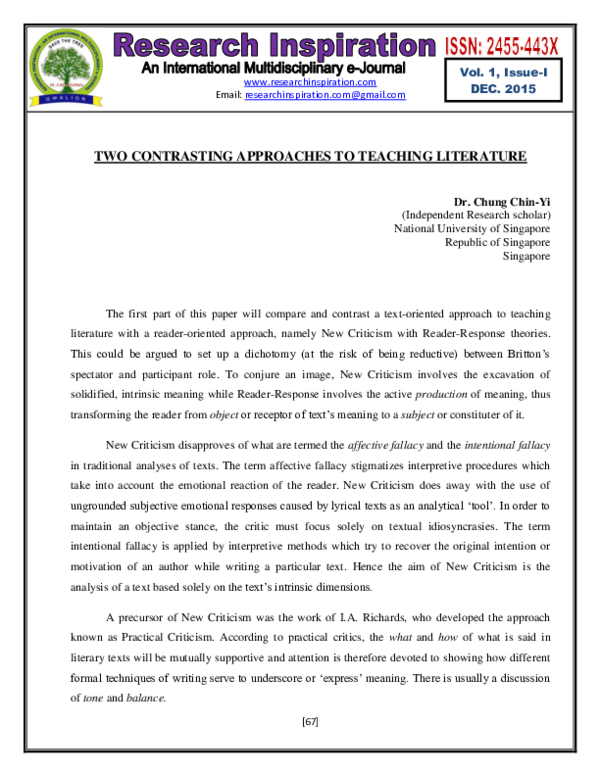 (PDF) TWO CONTRASTING APPROACHES TO TEACHING LITERATURE