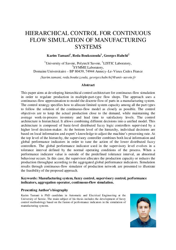 (PDF) Hierarchical control for continuous simulation of manufacturing systems