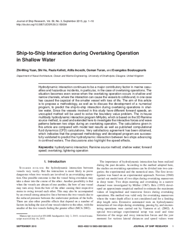 (PDF) Ship-to-Ship Interaction during Overtaking Operation in Shallow Water