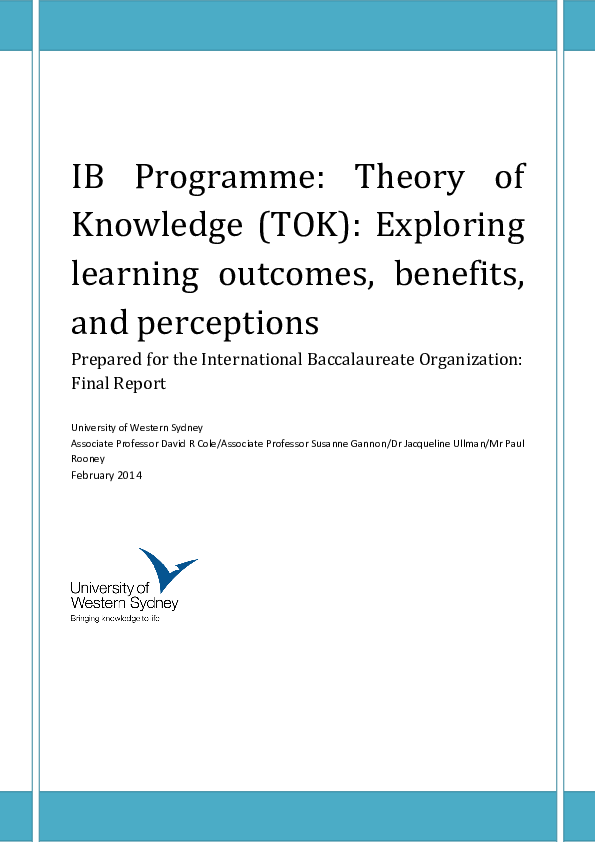 (PDF) IB Programme: Theory of Knowledge (TOK): Exploring learning ...