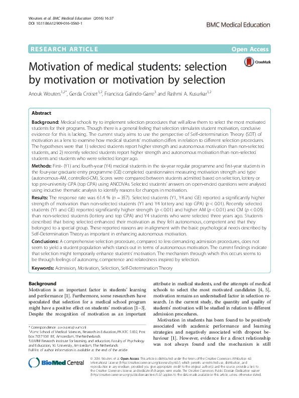 (PDF) Motivation of medical students: selection by motivation or ...