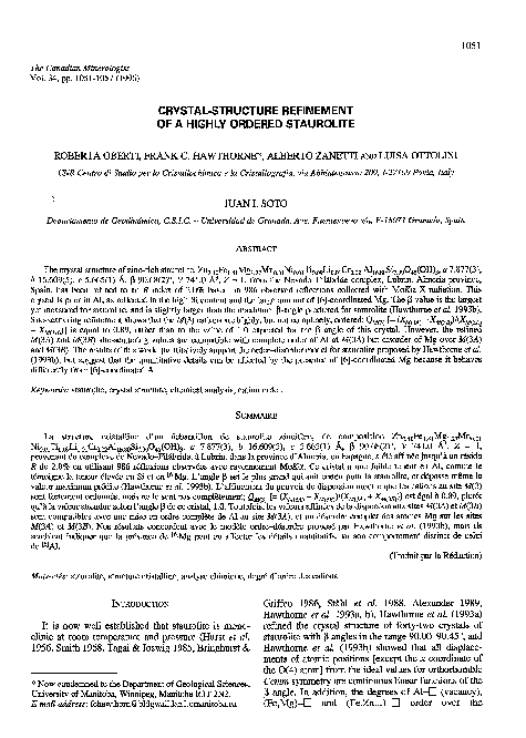 (PDF) Crystal-structure refinement of a highly ordered staurolite