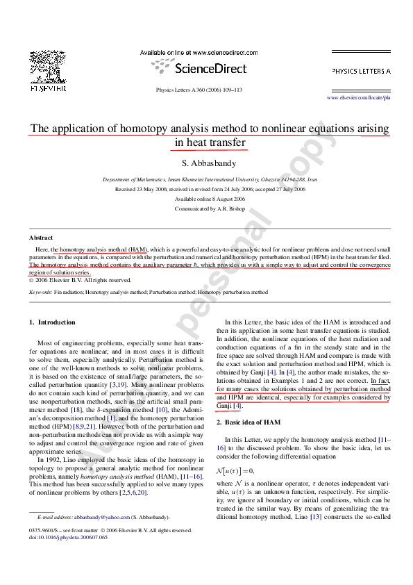Pdf The Application Of Homotopy Analysis Method To Nonlinear Equations Arising In Heat Transfer