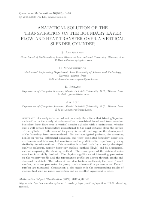 (PDF) Analytical solution of the transpiration on the boundary layer flow and heat transfer over ...