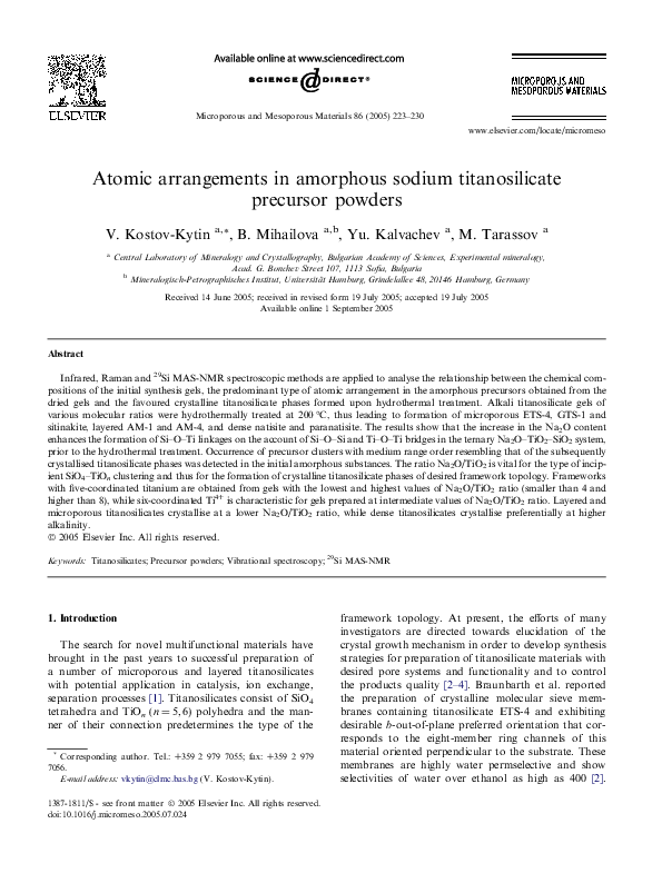 (PDF) Atomic arrangements in amorphous sodium titanosilicate precursor powders