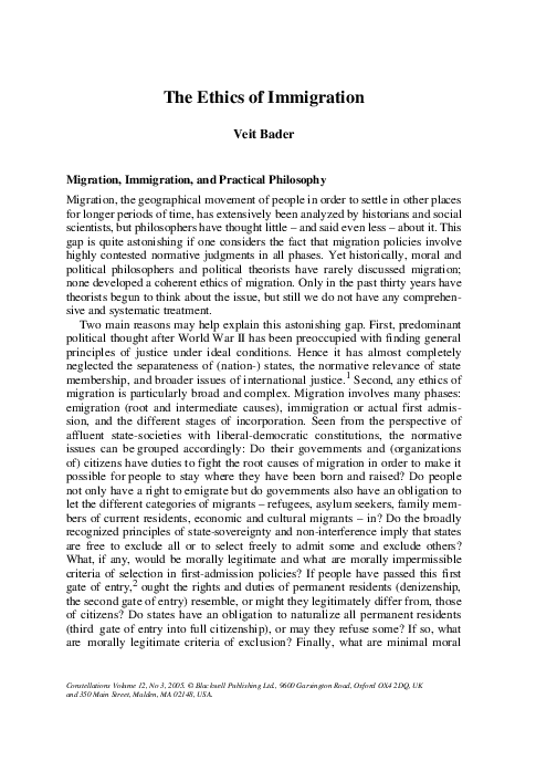 (PDF) The Ethics of Immigration