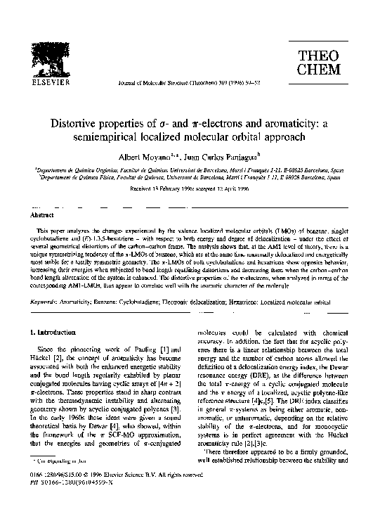 Pdf Distortive Properties Of σ And π Electrons And Aromaticity A Semiempirical Localized