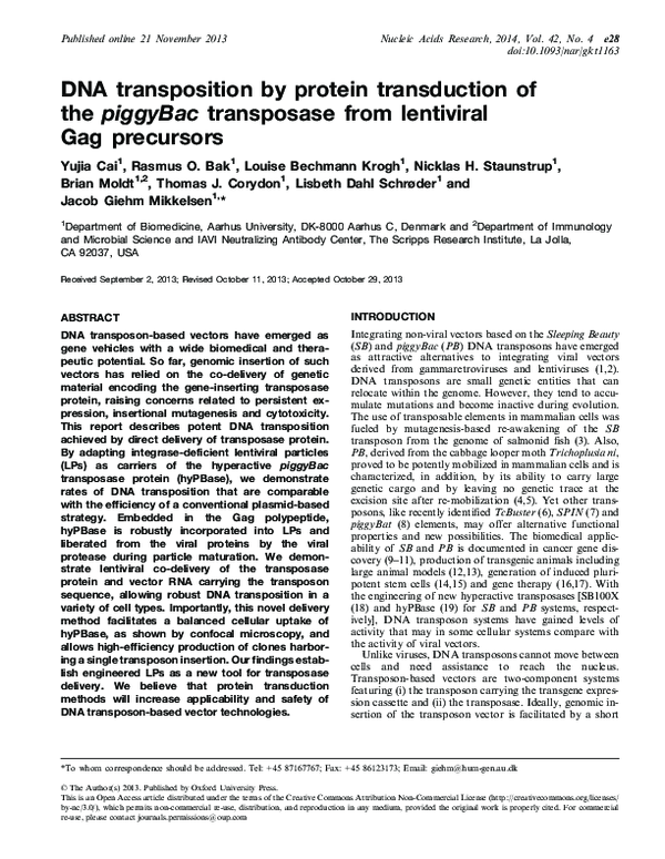 (PDF) DNA transposition by protein transduction of the piggyBac ...