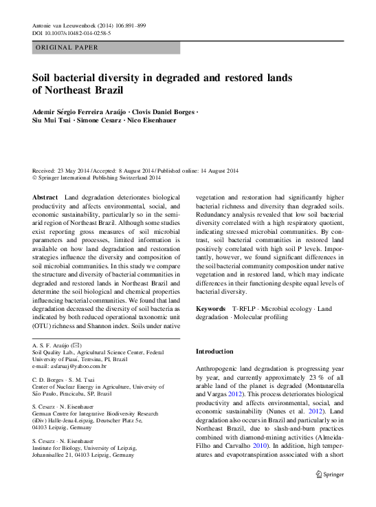 (PDF) Soil bacterial diversity in degraded and restored lands of Northeast Brazil