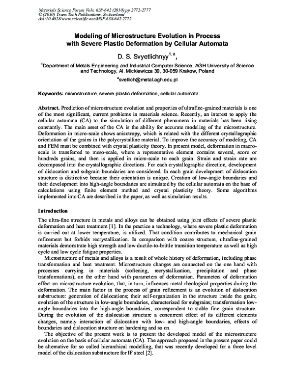 (PDF) Modeling of Microstructure Evolution in Process with Severe Plastic Deformation by ...