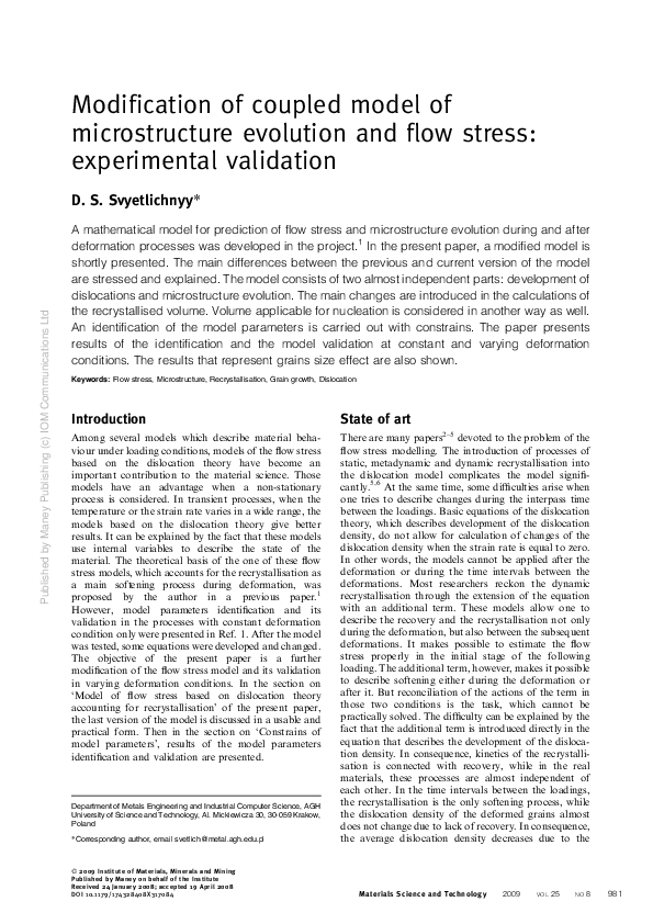 (PDF) Modification of coupled model of microstructure evolution and ...