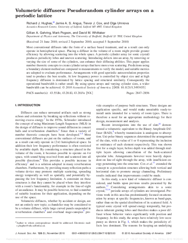 Pdf Volumetric Diffusers Pseudorandom Cylinder Arrays On A Periodic Lattice 