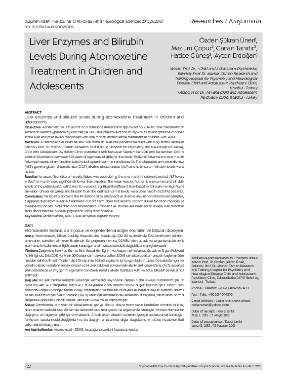 (PDF) Atomoksetin Tedavisi Alan Çocuk ve Ergenlerde Karaciğer Enzimleri ...