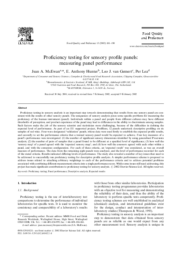 (PDF) Proficiency testing for sensory profile panels: measuring panel ...