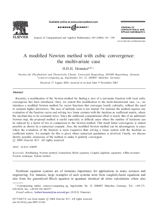 (PDF) A modified Newton method with cubic convergence: the multivariate case