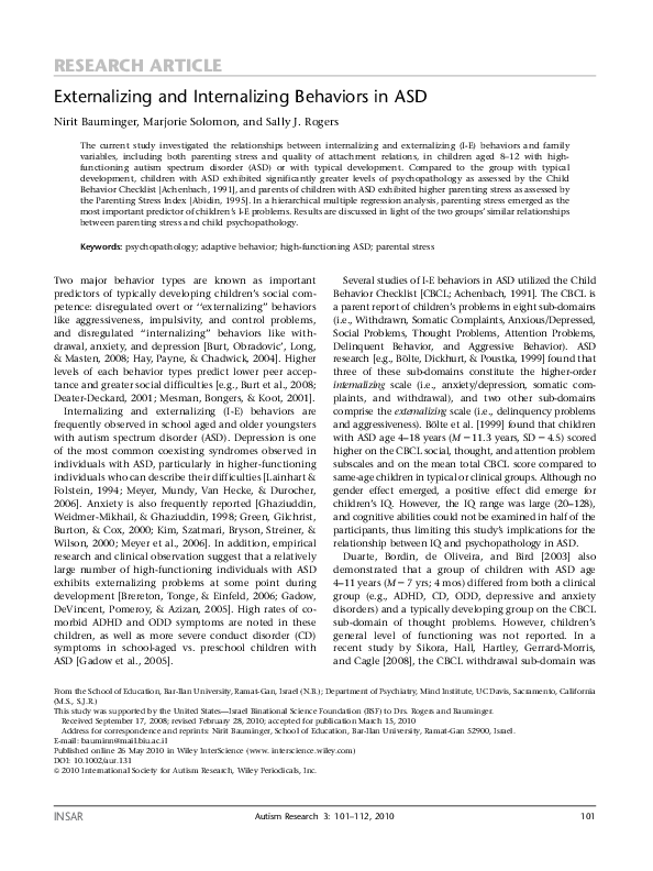 (PDF) Externalizing and internalizing behaviors in ASD