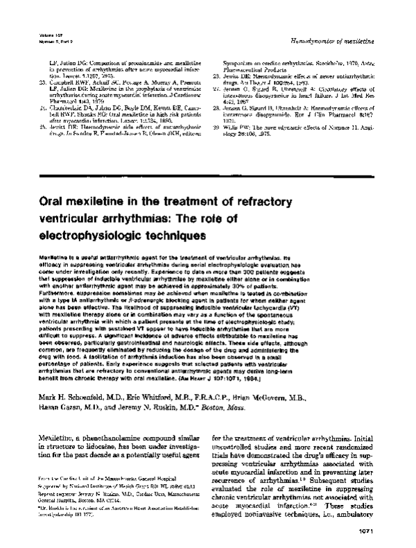(PDF) Oral mexiletine in the treatment of refractory ventricular ...