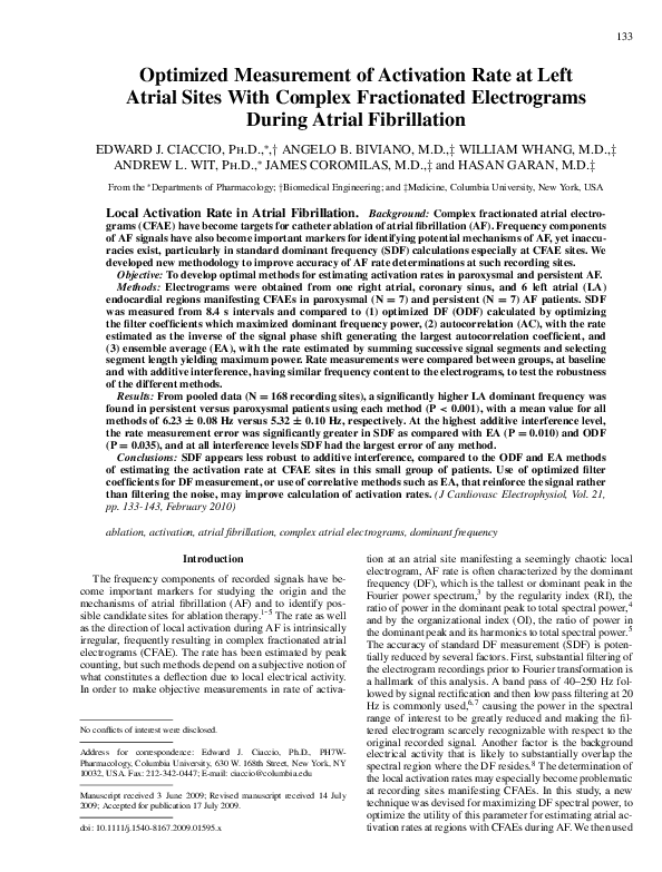 Pdf Optimized Measurement Of Activation Rate At Left Atrial Sites With Complex Fractionated