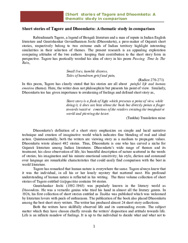 (DOC) Short stories of Tagore and Dhoomketu: A thematic study in ...