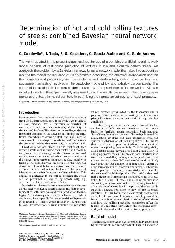 (PDF) Determination of hot and cold rolling textures of steels ...