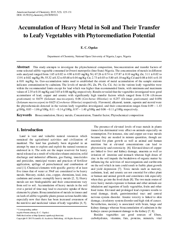 (PDF) Accumulation of Heavy Metal in Soil and Their Transfer to Leafy ...