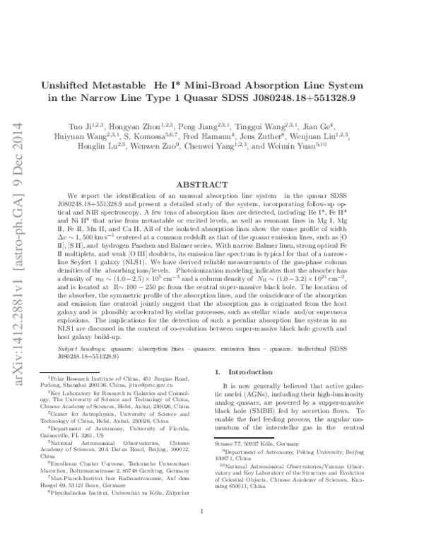 (PDF) UNSHIFTED METASTABLE He I* MINI-BROAD ABSORPTION LINE SYSTEM IN ...