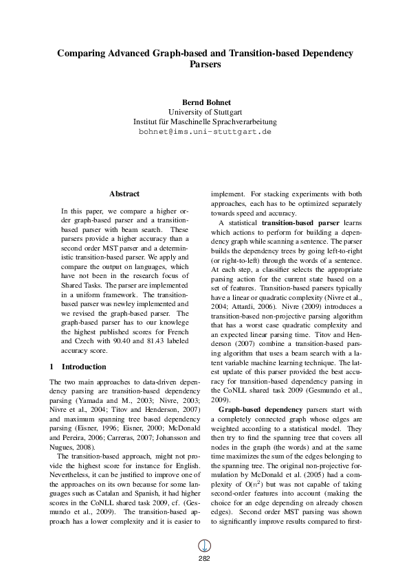 (PDF) Comparing advanced graph-based and transition-based dependency parsers