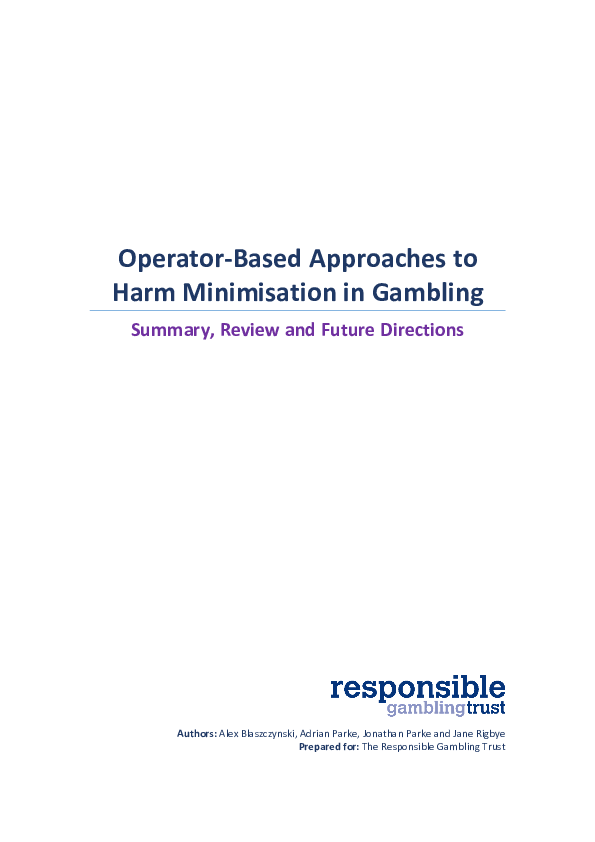 (PDF) Operator-Based Approaches to Harm Minimisation in Gambling ...