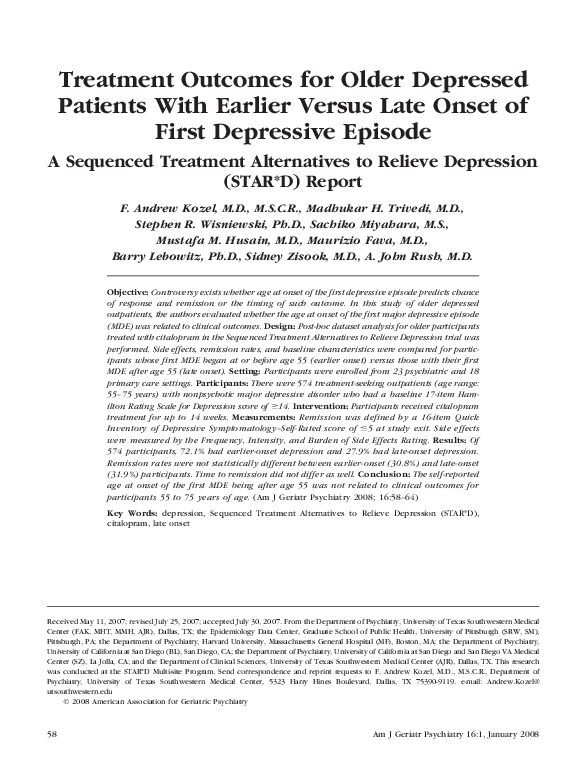 (PDF) Treatment outcomes for older depressed patients with earlier ...