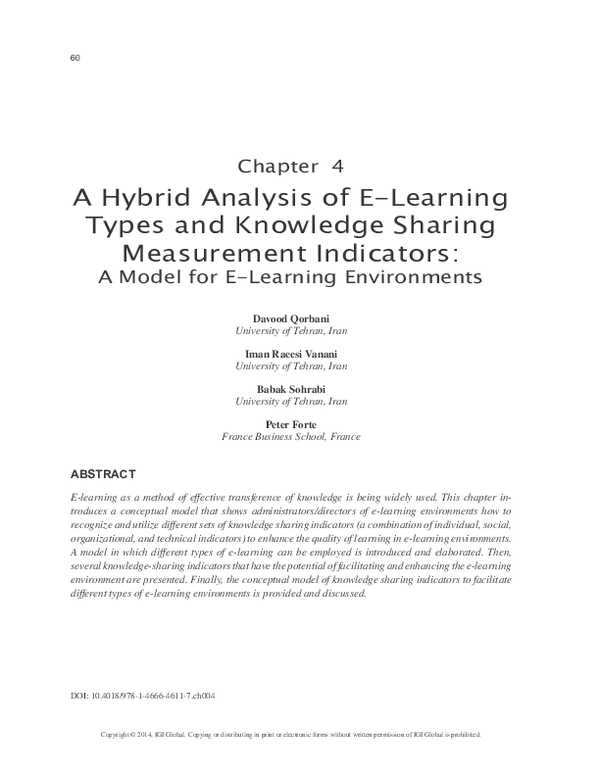 (PDF) A Hybrid Analysis of E-Learning Types and Knowledge Sharing Measurement Indicators: A ...