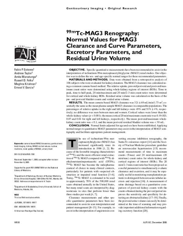 (PDF) 99m Tc-MAG3 Renography: Normal Values for MAG3 Clearance and ...