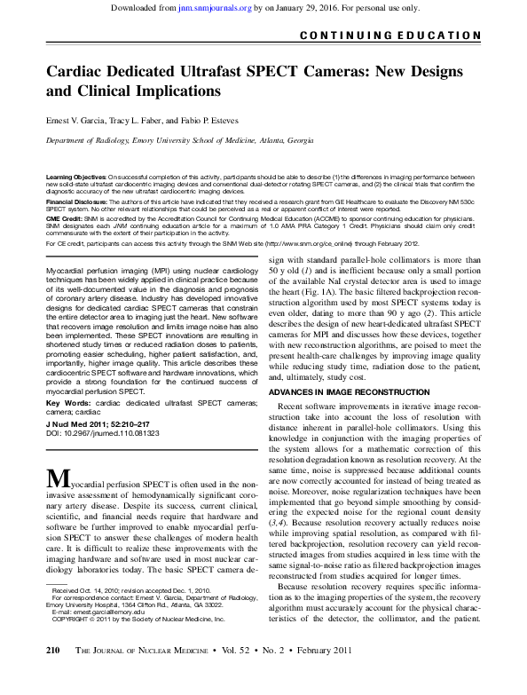 (PDF) Cardiac Dedicated Ultrafast SPECT Cameras: New Designs and ...