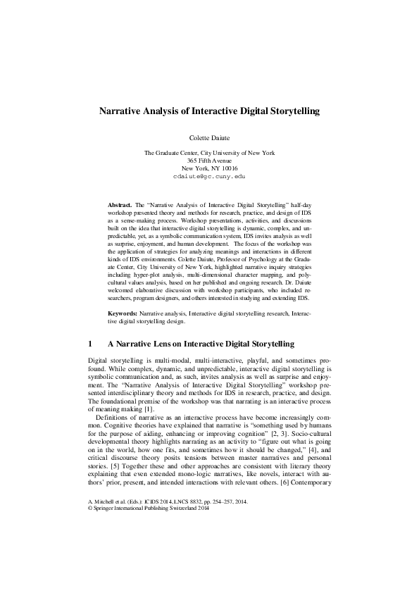 (PDF) Narrative Analysis of Interactive Digital Storytelling