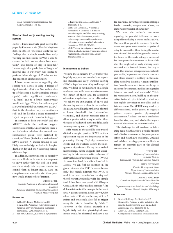 (PDF) Standardised early warning scoring system