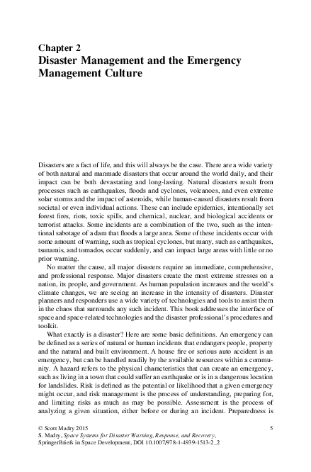 (PDF) Disaster Management and the Emergency Management Culture