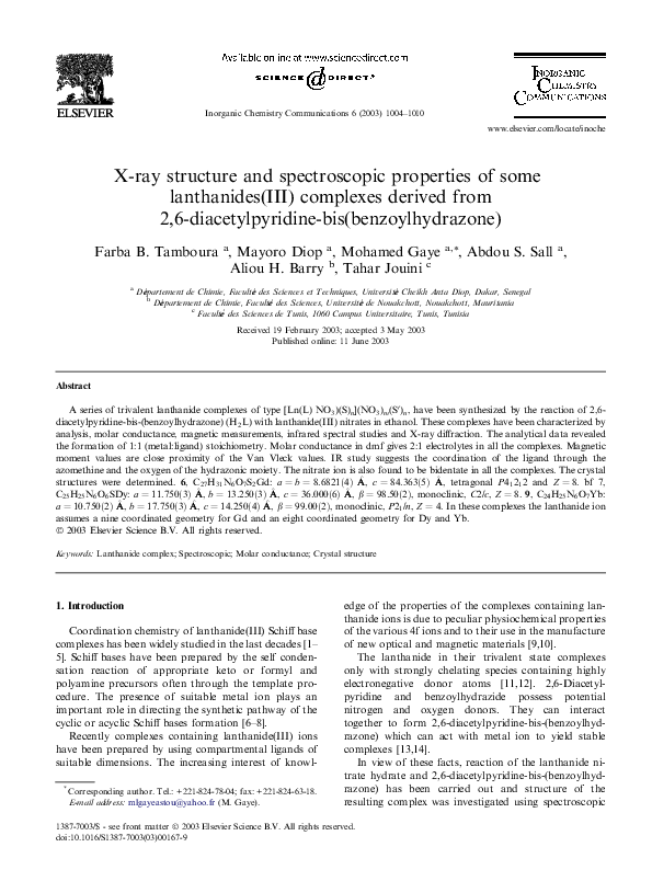 (PDF) X-ray structure and spectroscopic properties of some lanthanides ...