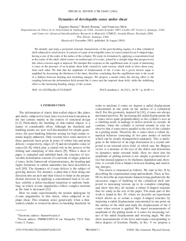 (PDF) Dynamics of developable cones under shear