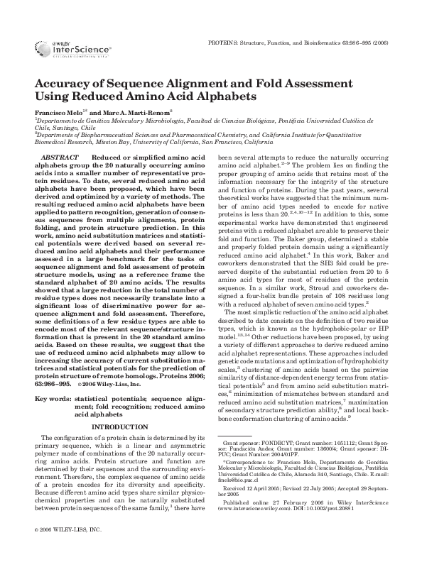 (PDF) Accuracy of sequence alignment and fold assessment using reduced amino acid alphabets